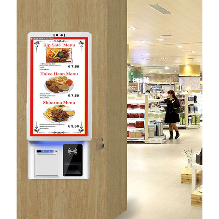Indoor White Wall Mounted Restaurant Ordering Kiosk Desktop Install